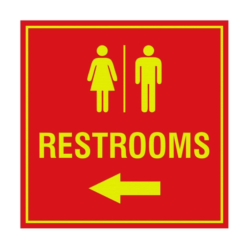 Square Restrooms left arrow Sign (Red/Yellow) - Large - Walmart.com