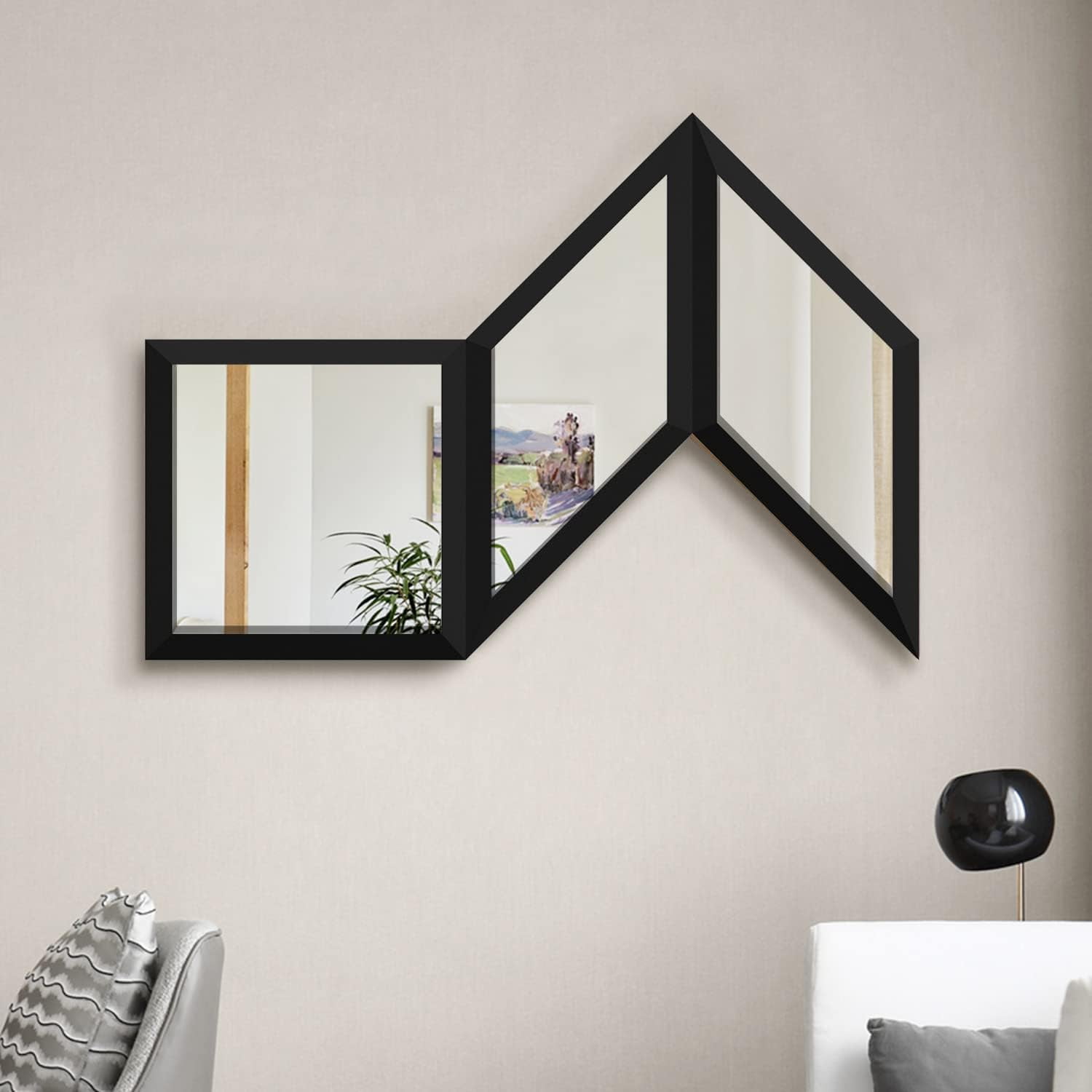Square Rhombic DIY Mirrors for Wall Decor - Set of 3 Wood Framed Wall ...