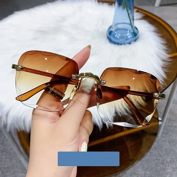 Square Rimless Fashion Sunglasses for Women Men Summer Gradient Sun ...