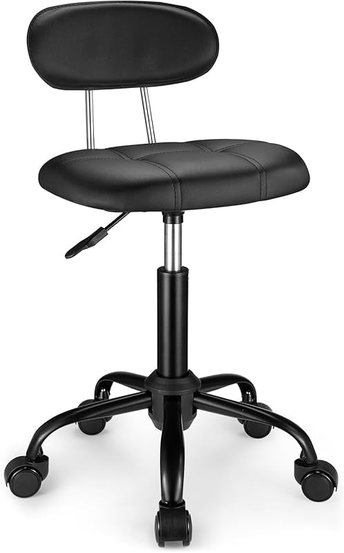 Square Rolling Stool with Backrest Height Adjustable Chair Swivel ...