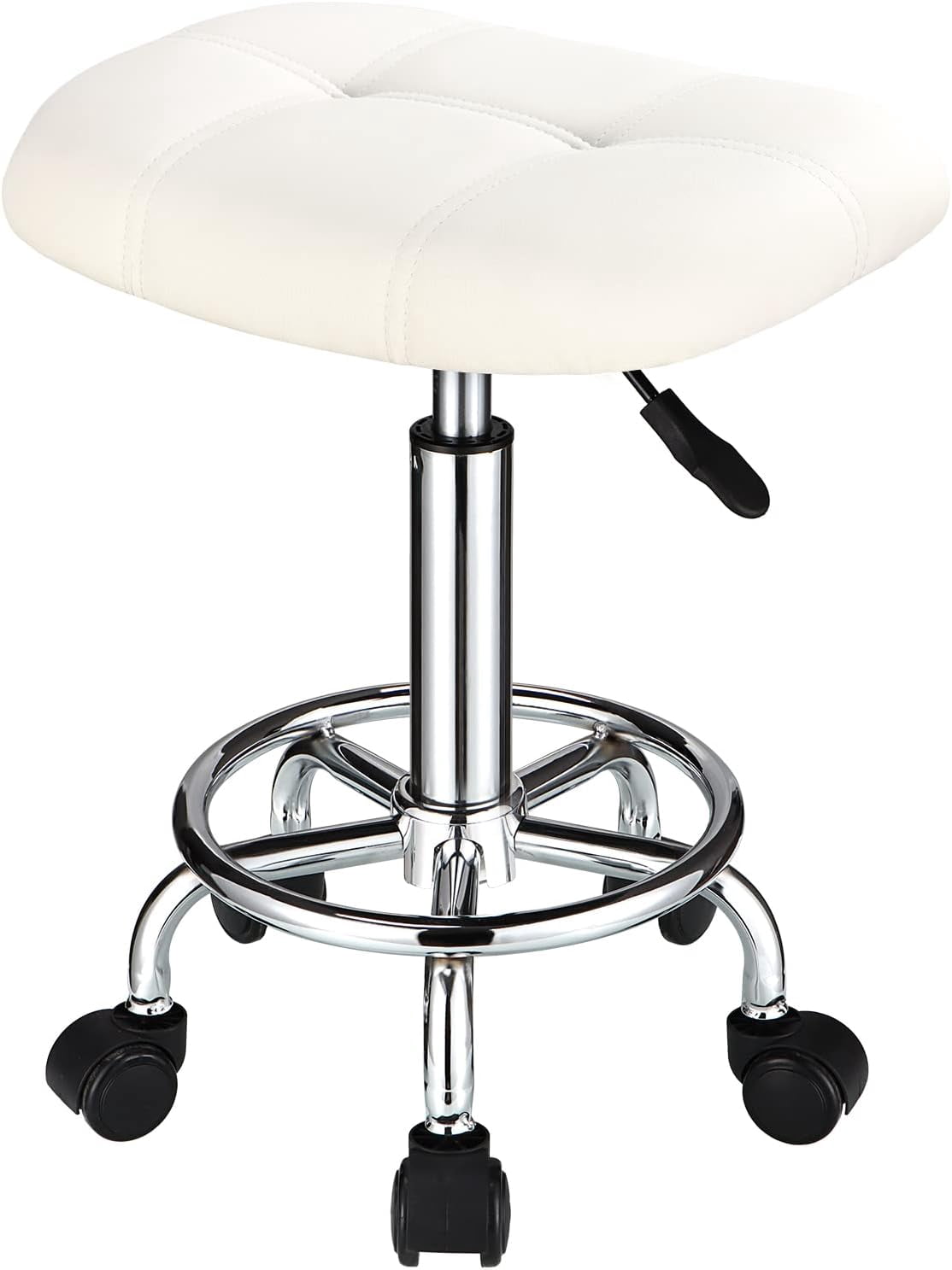 Square Rolling Stool with Wheels Height Adjustable Swivel Stools White ...