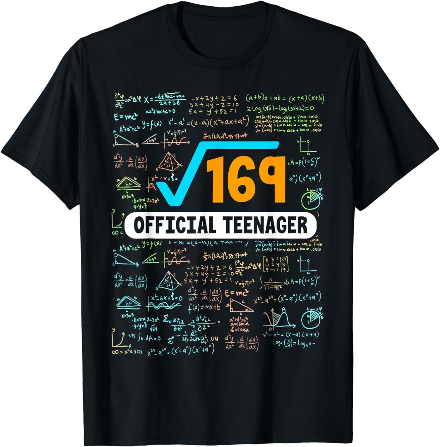Square Root Of 169 13 Years Old Official Teenager Birthday Black short ...
