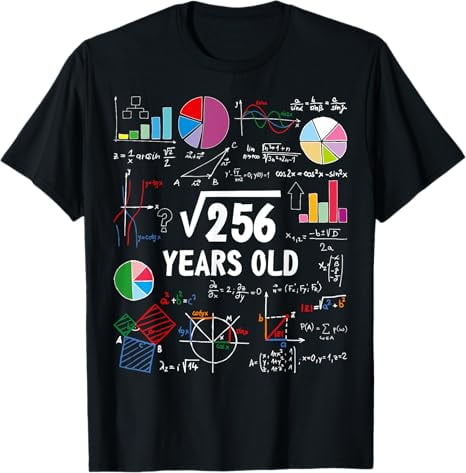Square Root Of 256 16th Birthday 16 Year Old Math Nerd T-Shirt ...