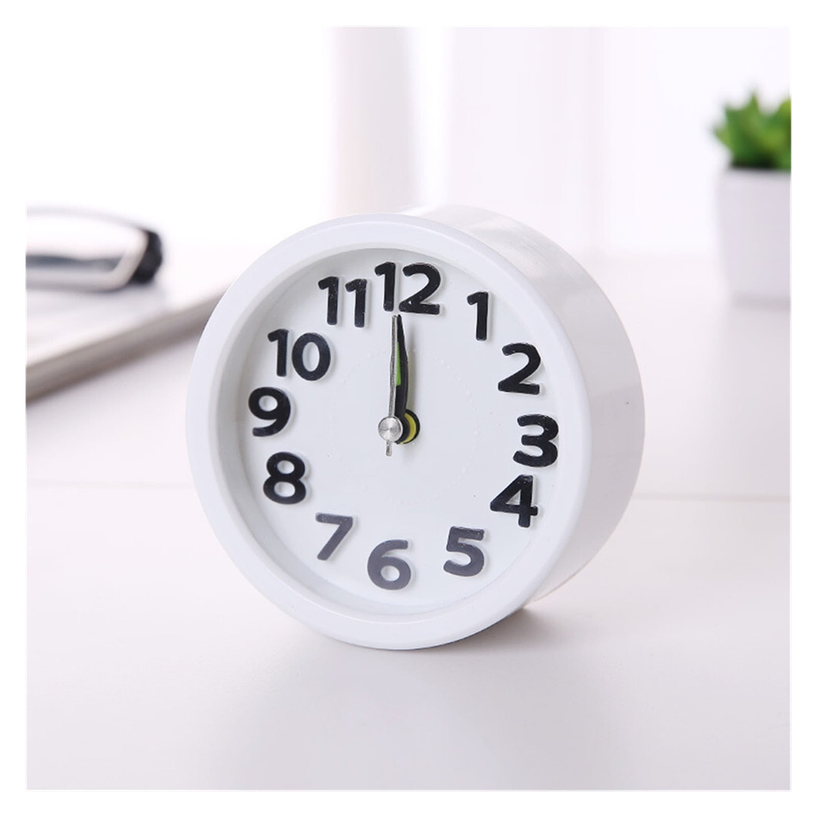 Square Round Small Alarm Clock Snooze Silent Sweeping Wake Up Table ...