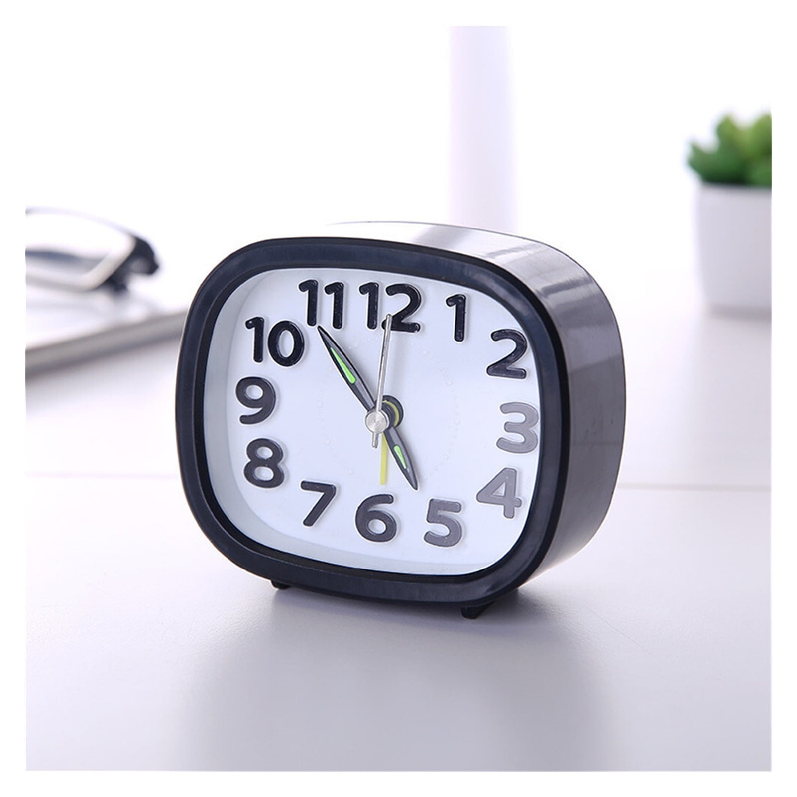 Square Round Small Alarm Clock Snooze Silent Sweeping Wake Up Table ...