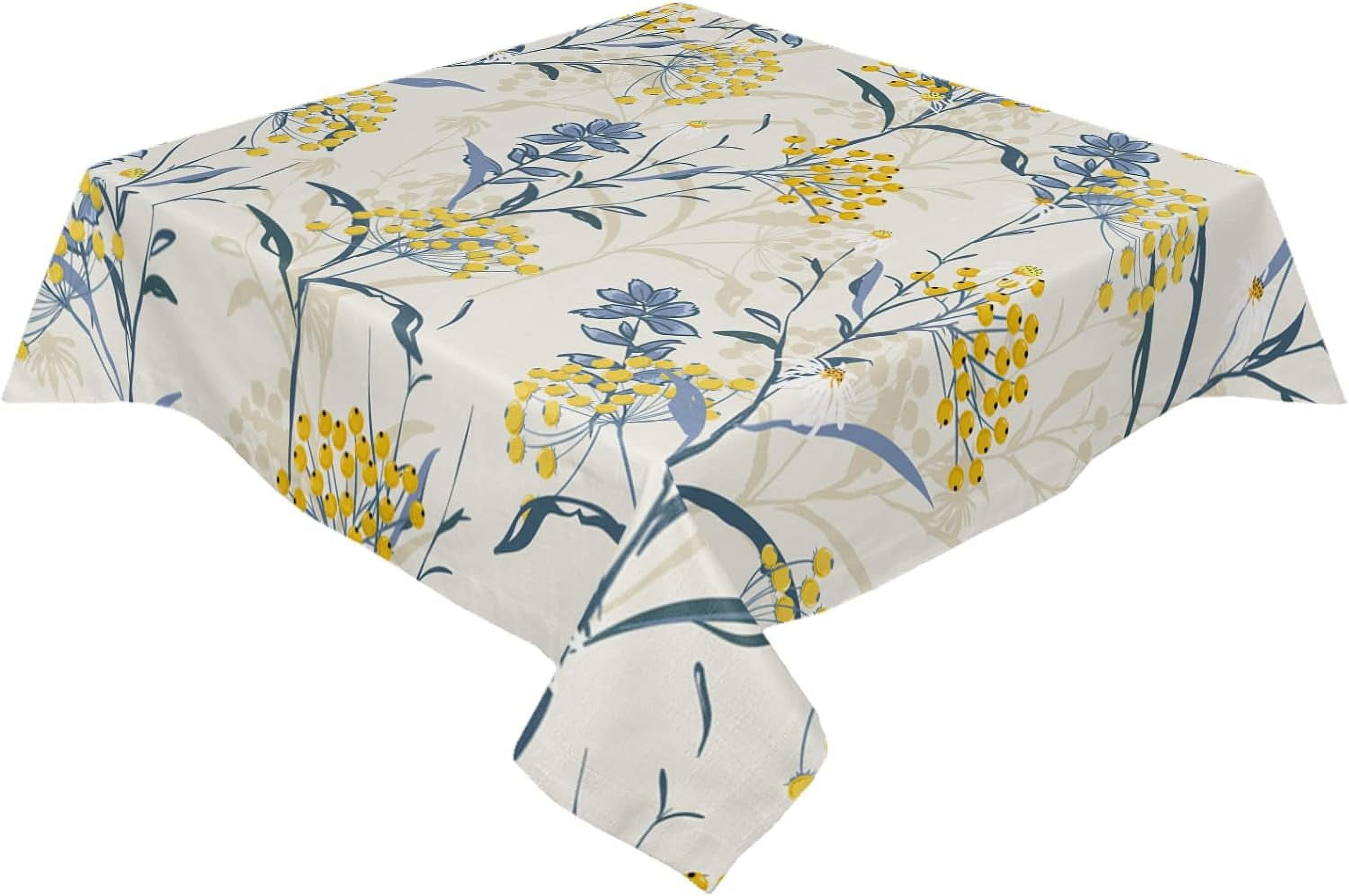 Square/Round Tablecloth 54x54inch, Vintage Floral Plant, Vinyl Table Covers Waterproof Oilcloth ...