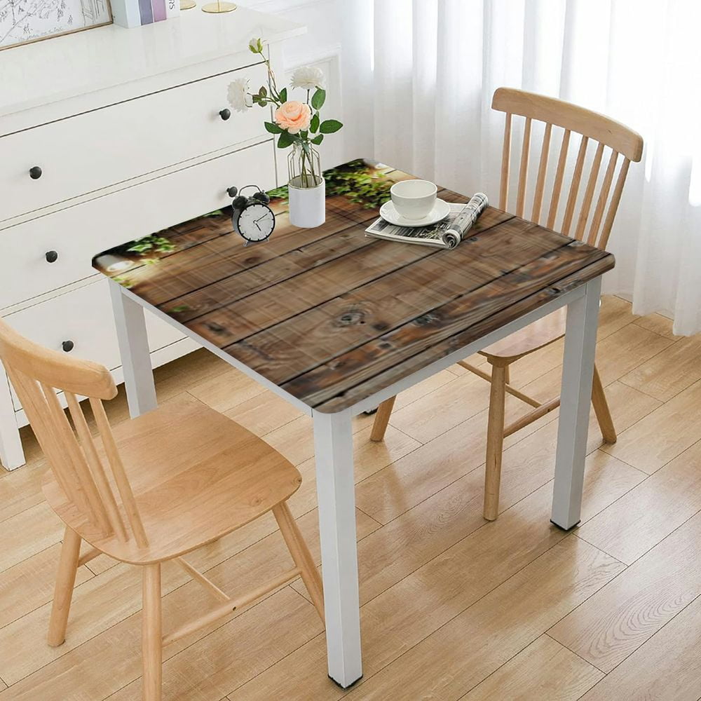 Square Rustic Wood Grain Fitted Tablecloth with Elastic Edged, Wooden ...