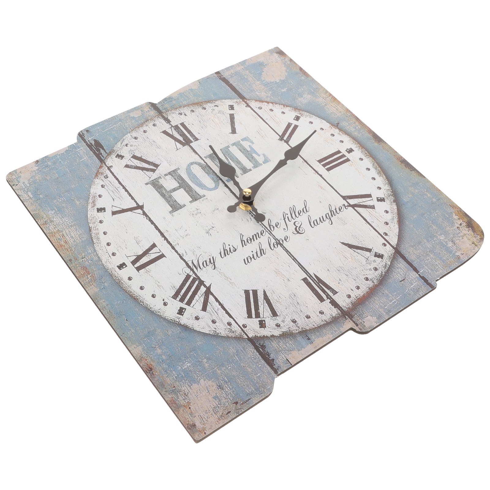 Square Rustic Wooden Clock Farmhouse Worn Decorative Roman Numeral Wall ...