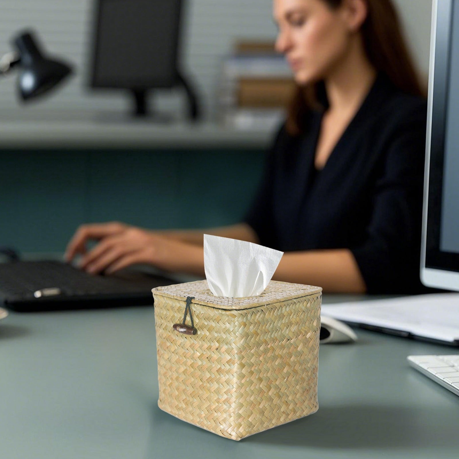 Square Seagrass Tissue Box Cover - Woven Rattan Tissue Holder for ...