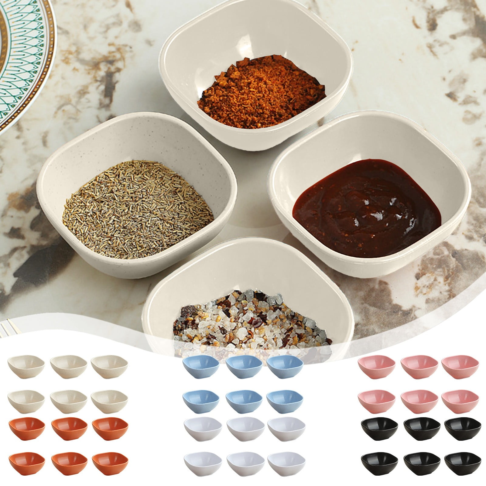 Square Seasoning Plates Set | 4 Inch Wheat Straw Sauce Dishes | Multi ...