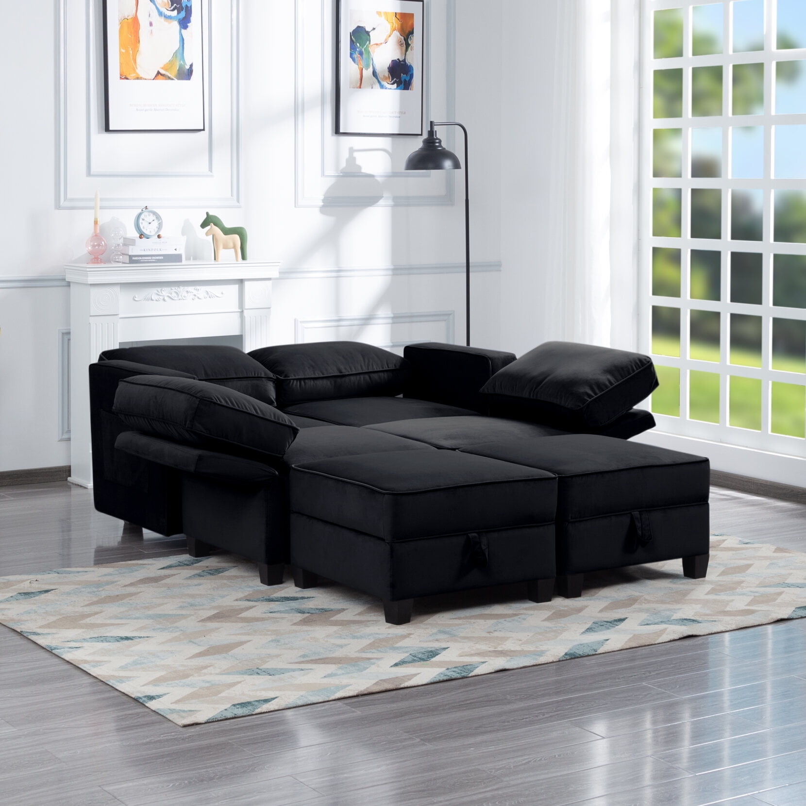 Square Sectional Sofa Couch with Ottoman,Velvet Sofa Bed U Shape Sofa ...
