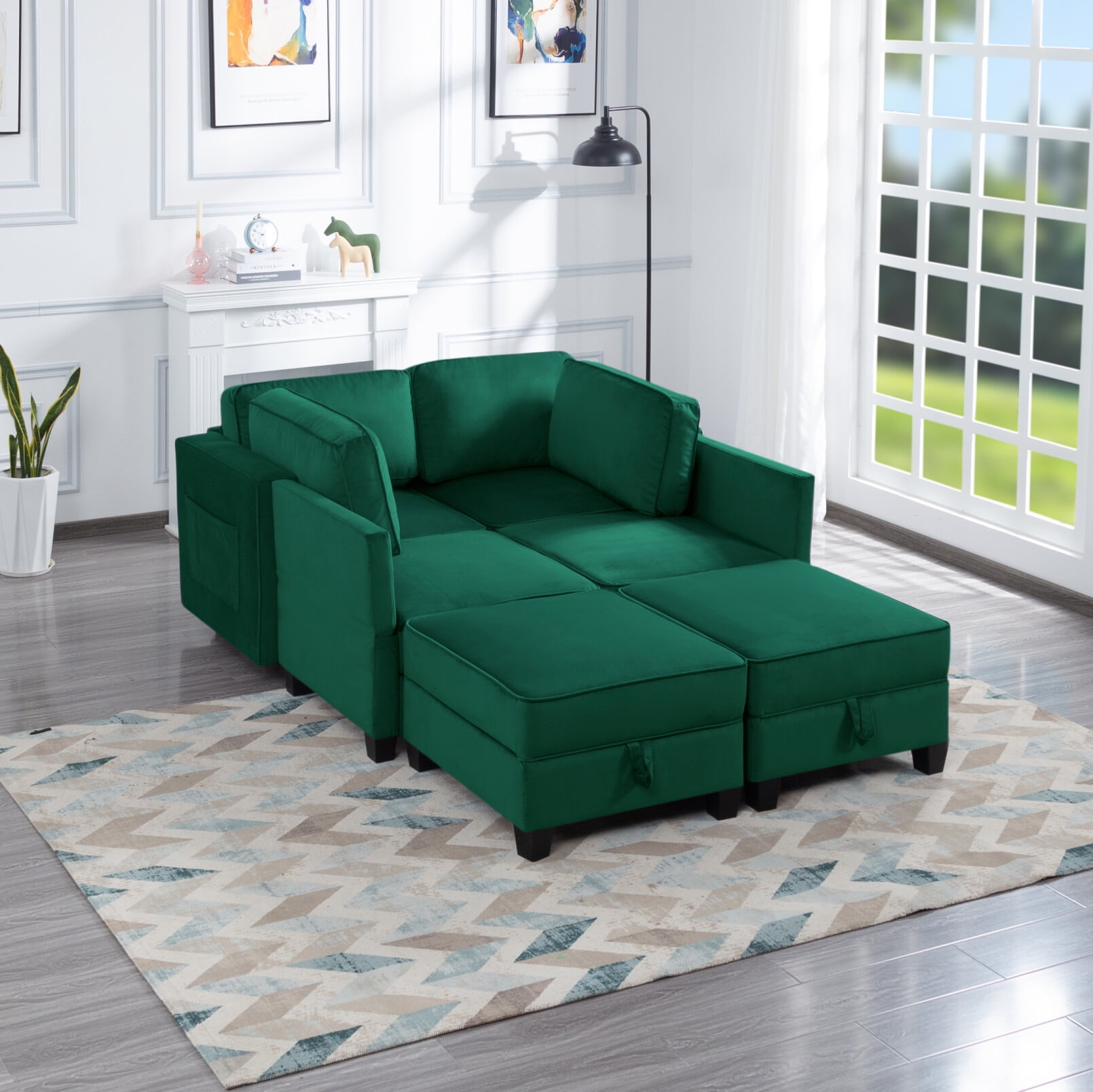 Square Sectional Sofa Couch with Ottoman,Velvet Sofa Bed U Shape Sofa ...