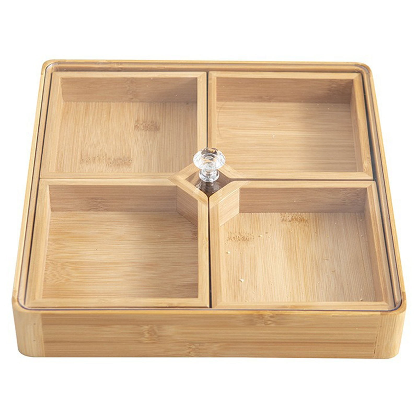 Square Serving Tray with Lid 4 Compartments, Bamboo Nuts Storage ...