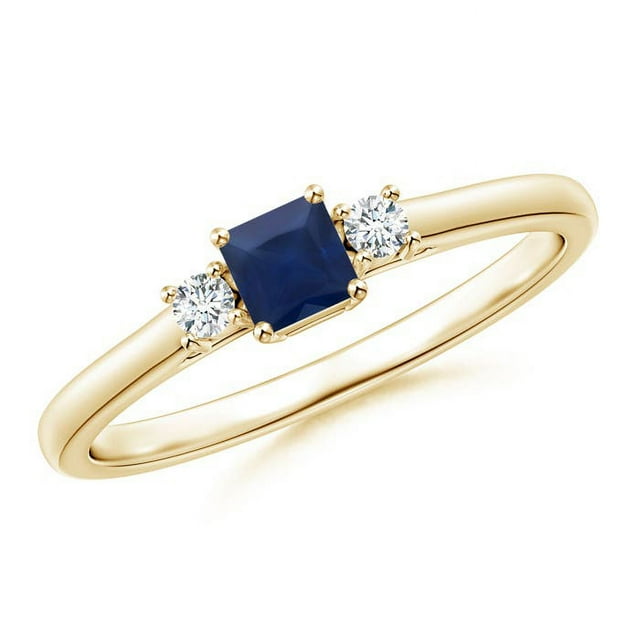Square Shape Blue Sapphire CZ Diamond Three Stone Band Wedding ...
