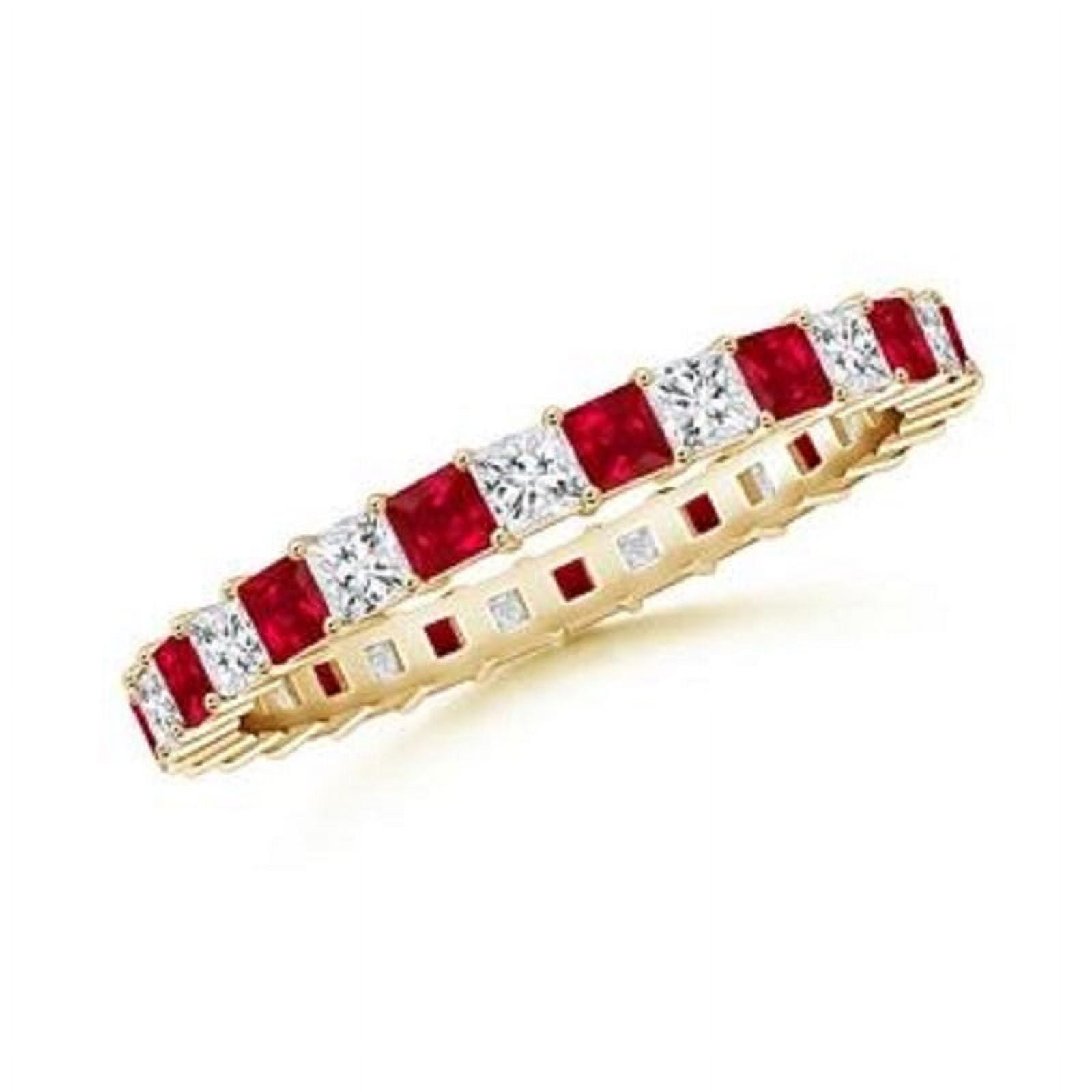 Square Shape Red Ruby CZ Diamond Eternity Band Ring Women 925 Sterling ...