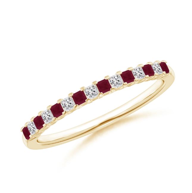 Square Shape Red Ruby CZ Diamond Eternity Band Ring Women 925 Sterling ...