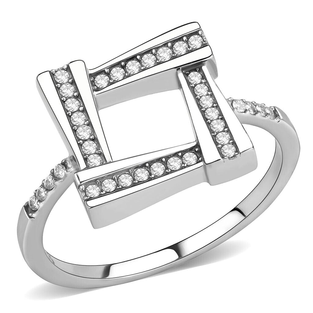 Square Shape Ring, Hollow Design Diamond Engagement Ring, Pave Set ...