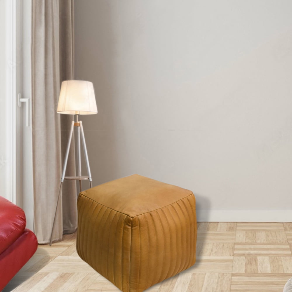 Square Shaped Goat Leather Handmade Eco-Friendly Beige Pouf - Square ...