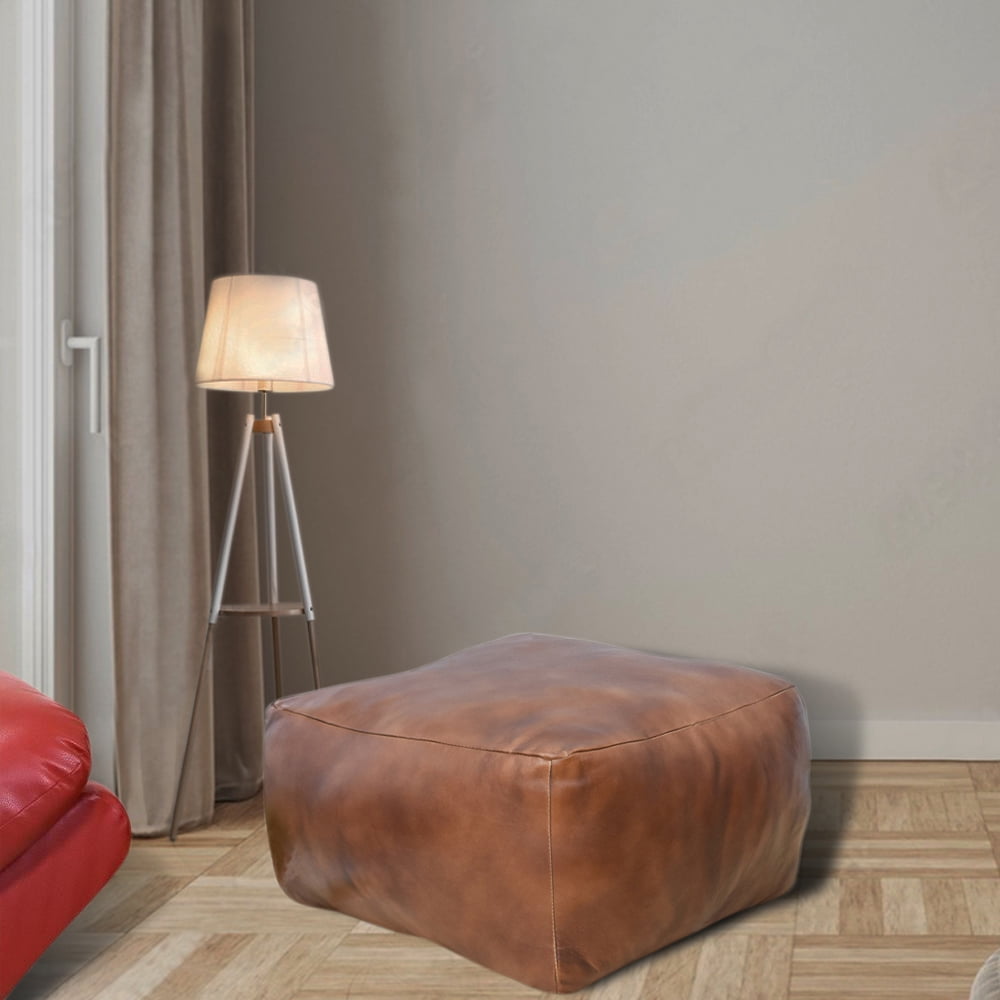Square Shaped Goat Leather Handmade Eco-Friendly Light brown Pouf ...