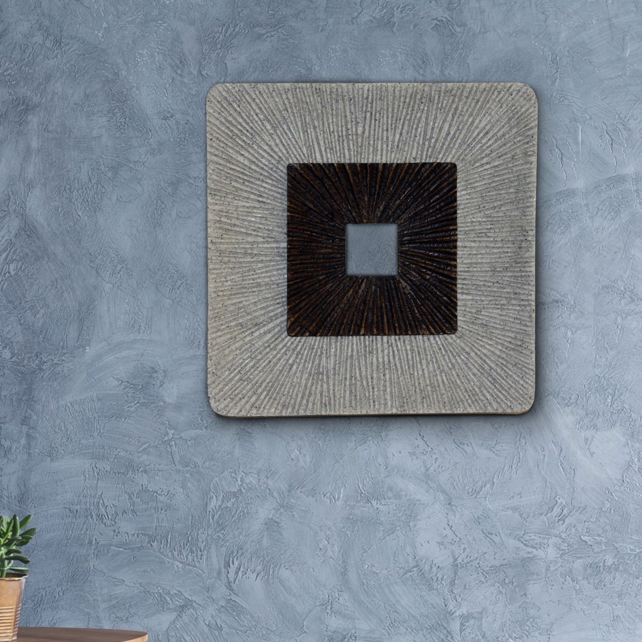 Square Shaped Wall Decor with Ribbed Details, Medium, Brown and Gray ...