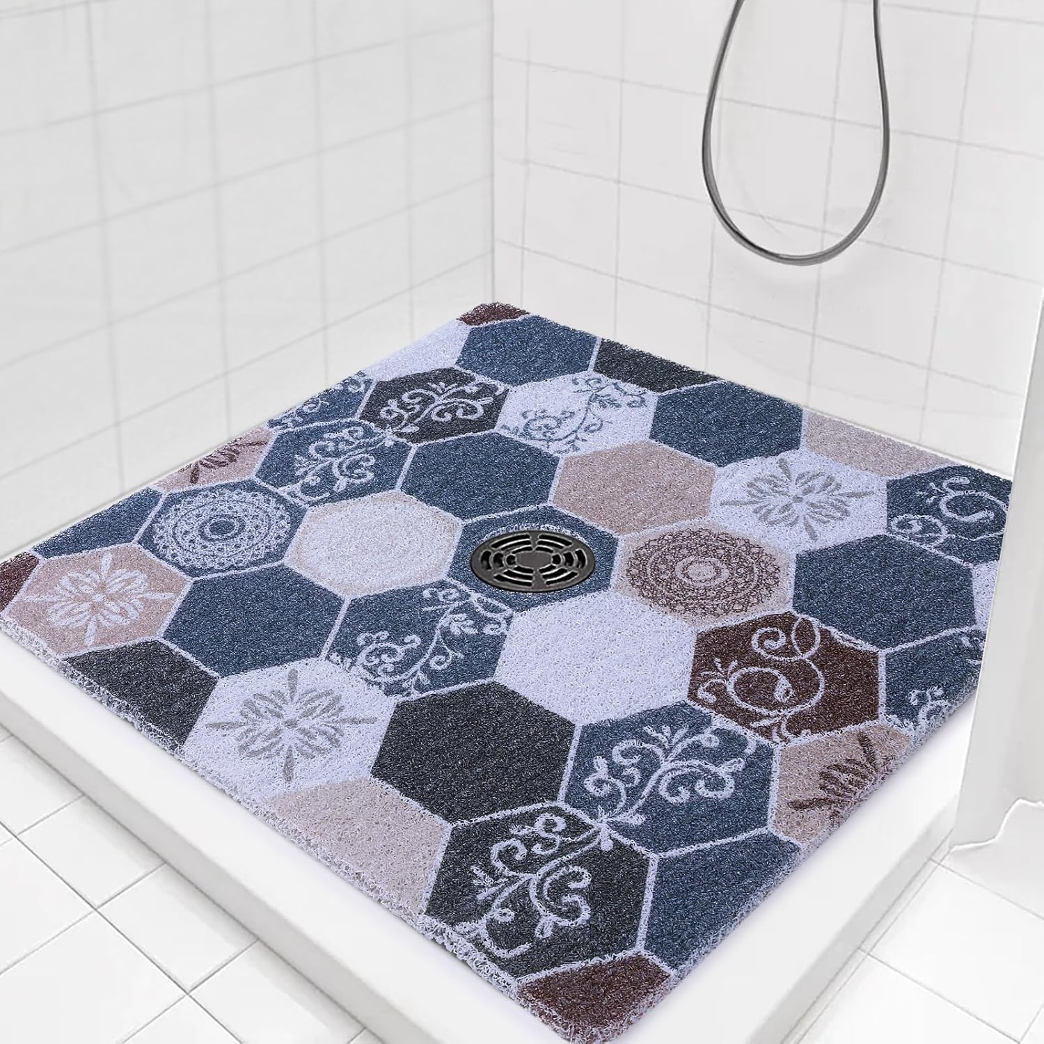 Square Shower Mat Non Slip 27x27 in,Shower Mat with Drain Hole in ...