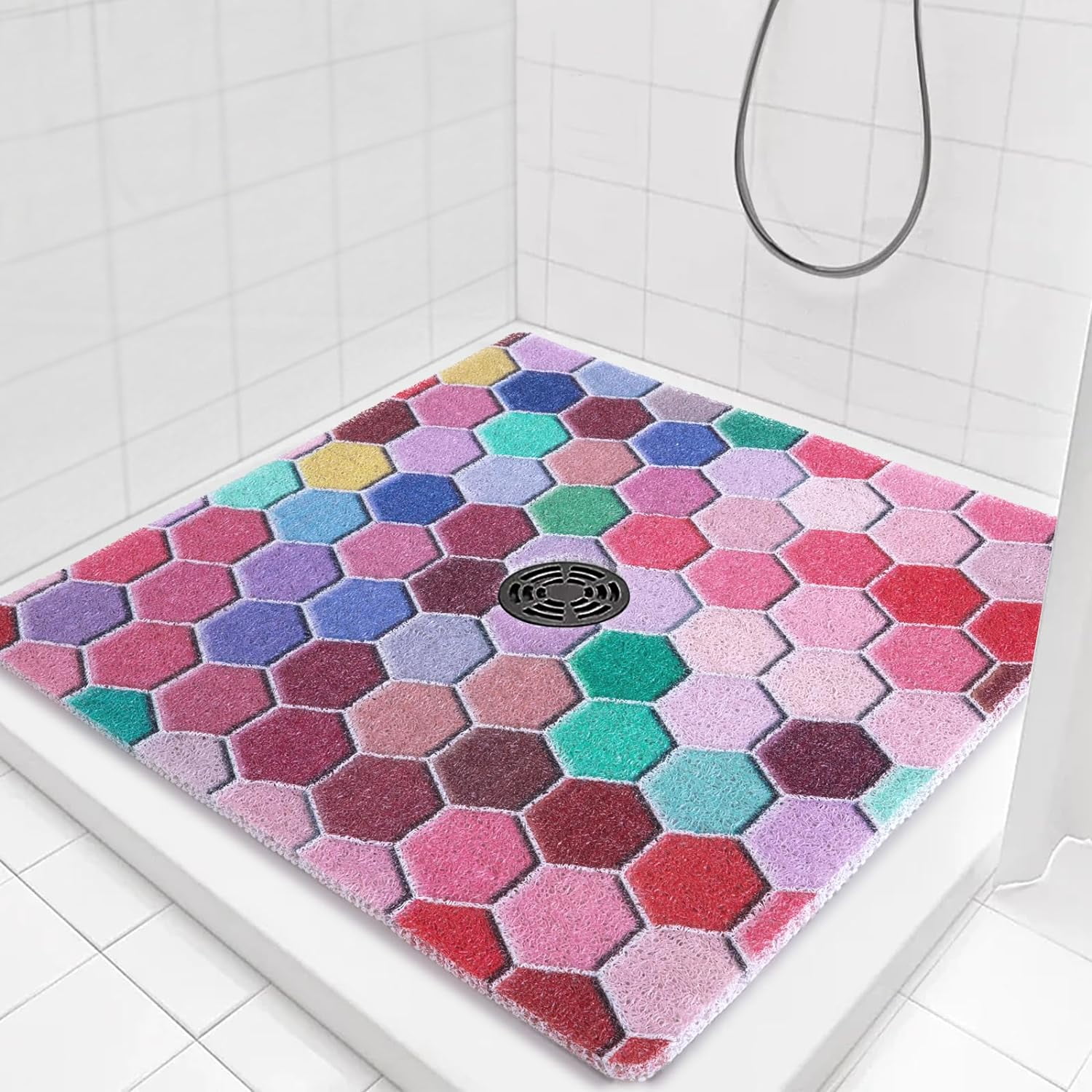 Square Shower Mat Non Slip 27x27 in,Shower Mat with Drain Hole in ...