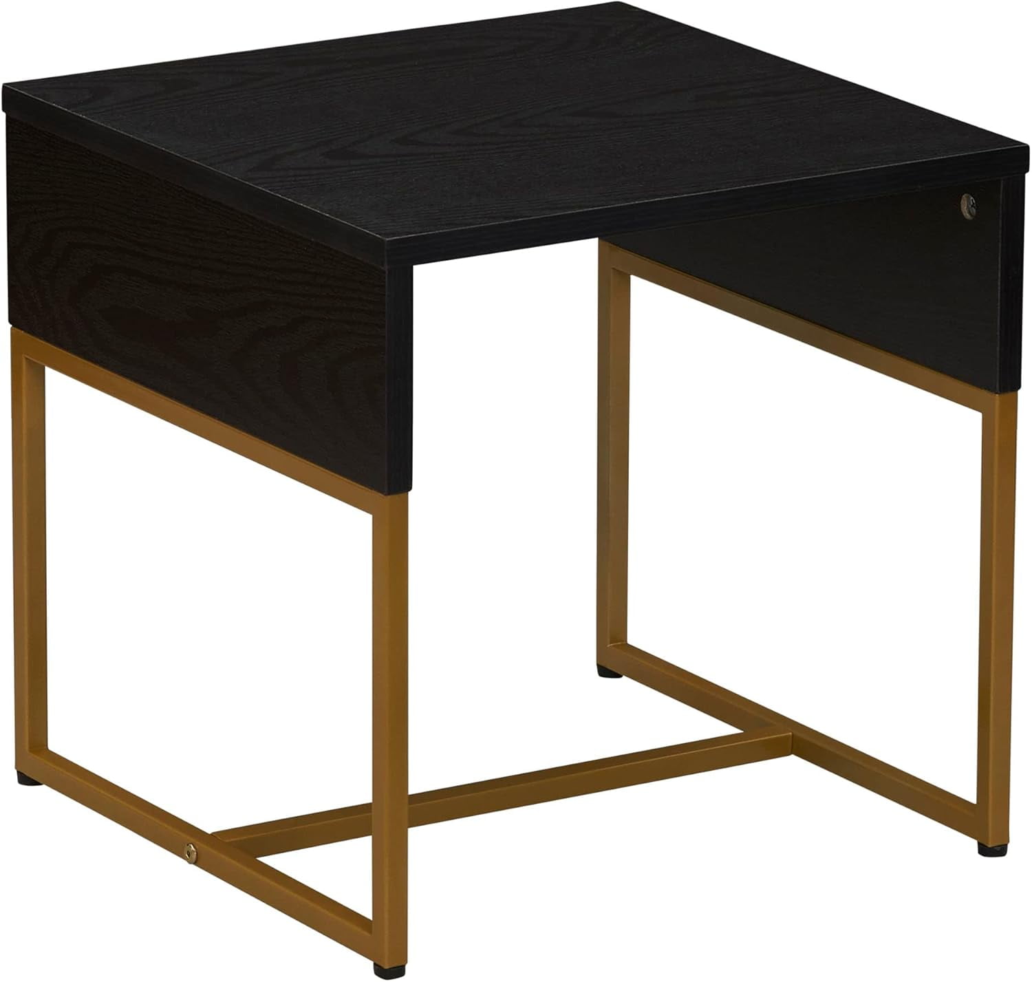 Square Side End Table Black Oak Wood Grain and Gold Metal - Walmart.com