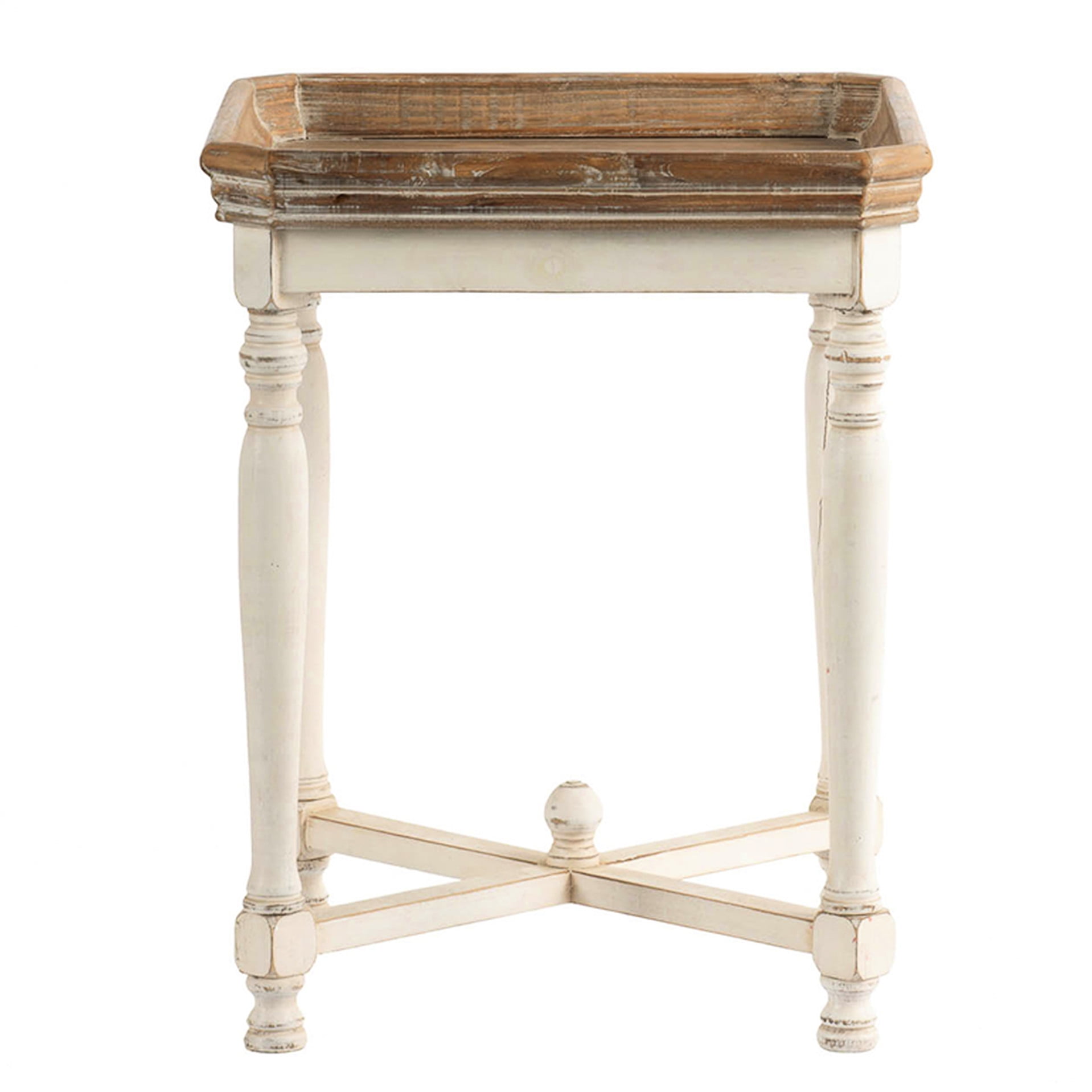 Square Side Table, 20.1x20.1x25 Inches, White And Natural Wood ...