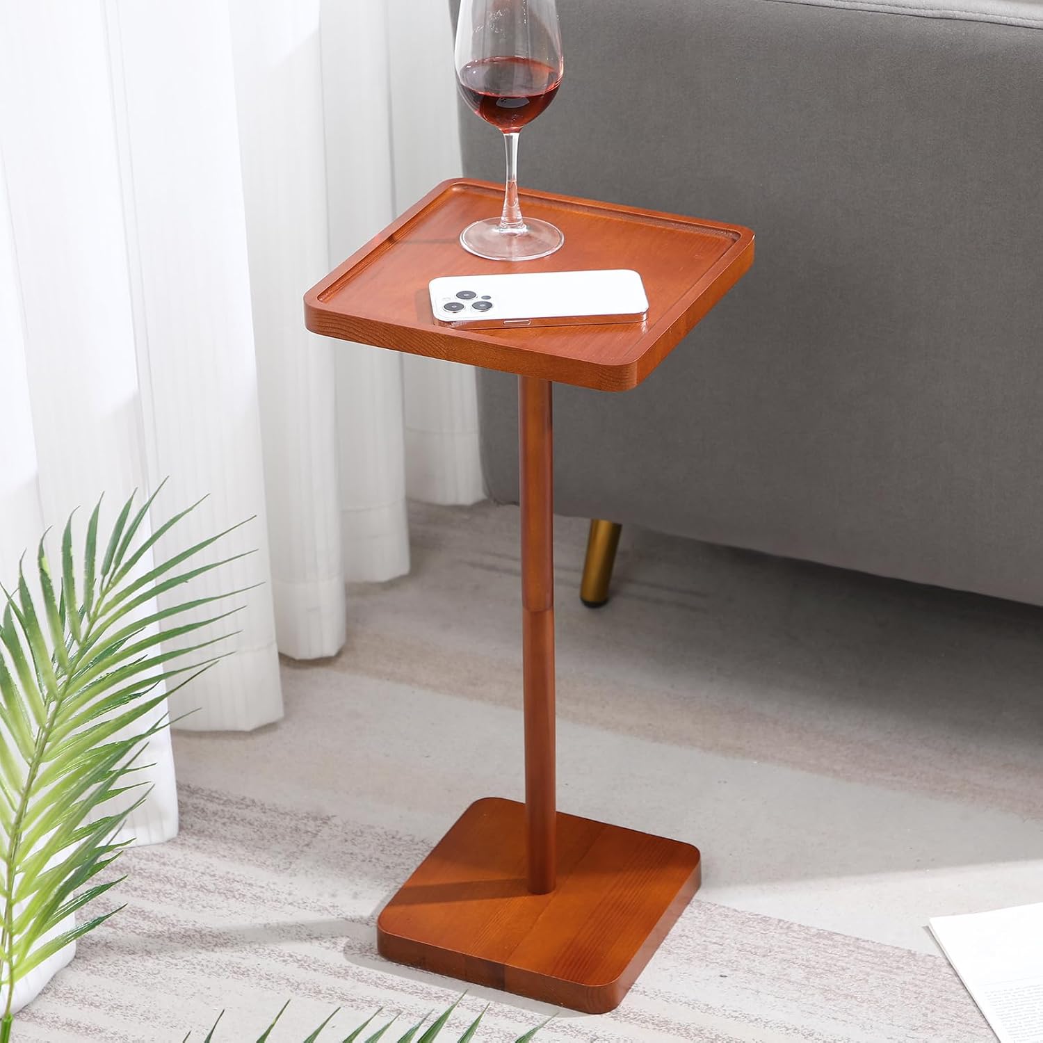 Square Side Table Small Drink Pedestal Wood End Table Cocktail Coffee ...