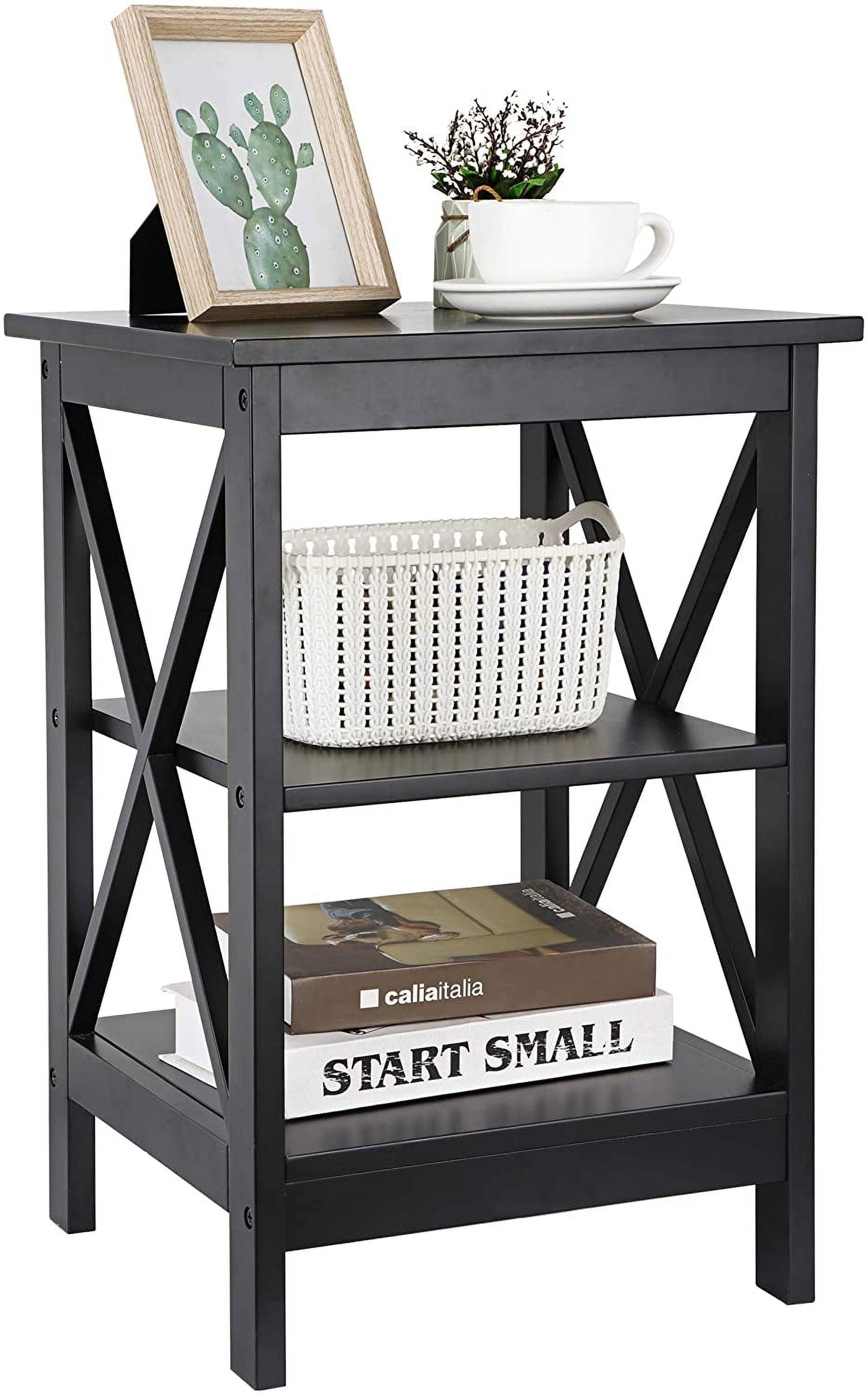 Square Side Table with Storage 3 Tier Small End Table 16 x 16 Inch ...