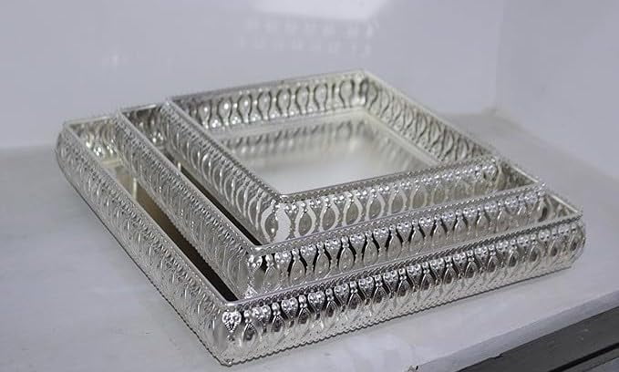Square Silver Tray | German Silver | Basket Square Decorative Tray ...