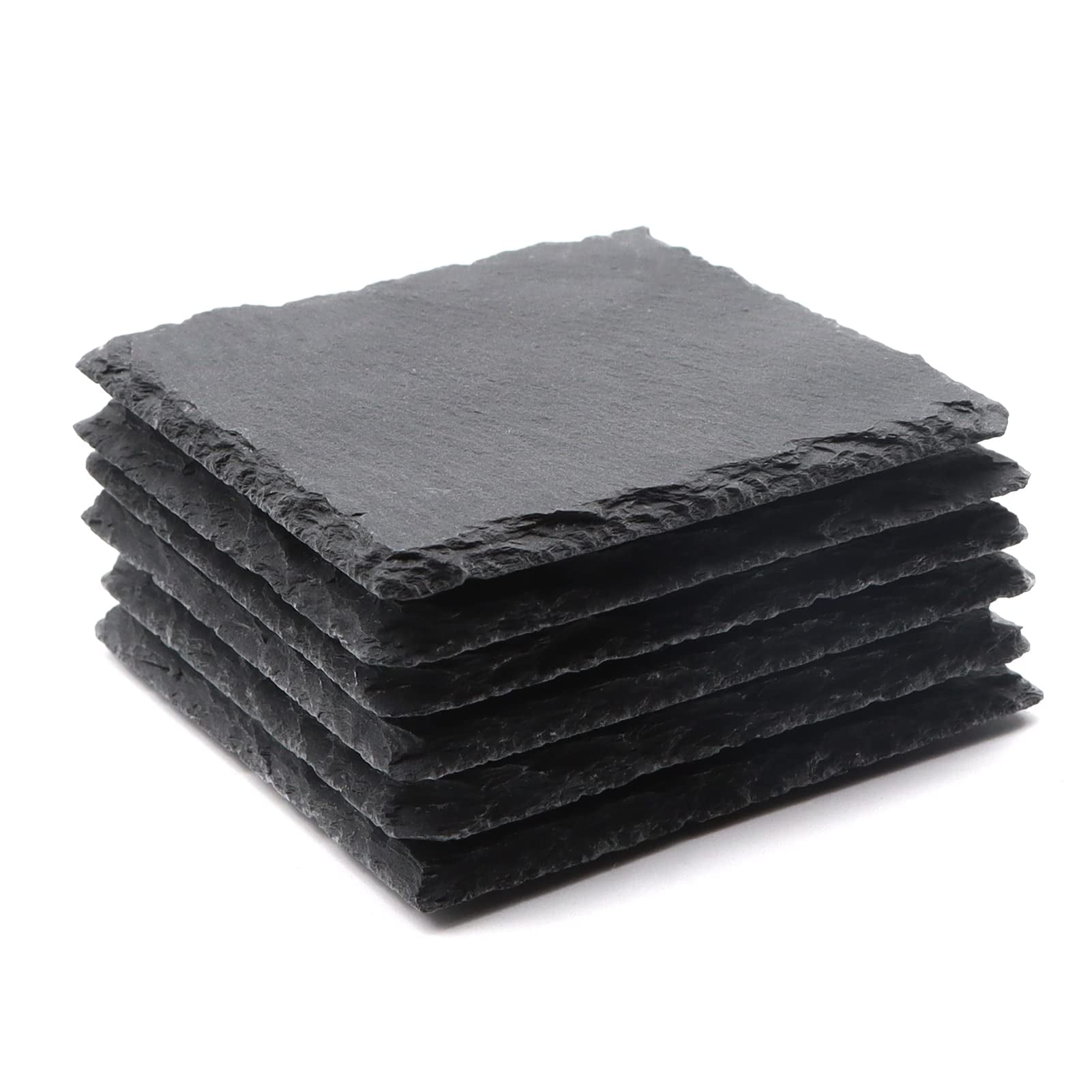 Square Slate Coasters 6 Pack, 4 Inch Black Stone Drink Coasters Bulk ...