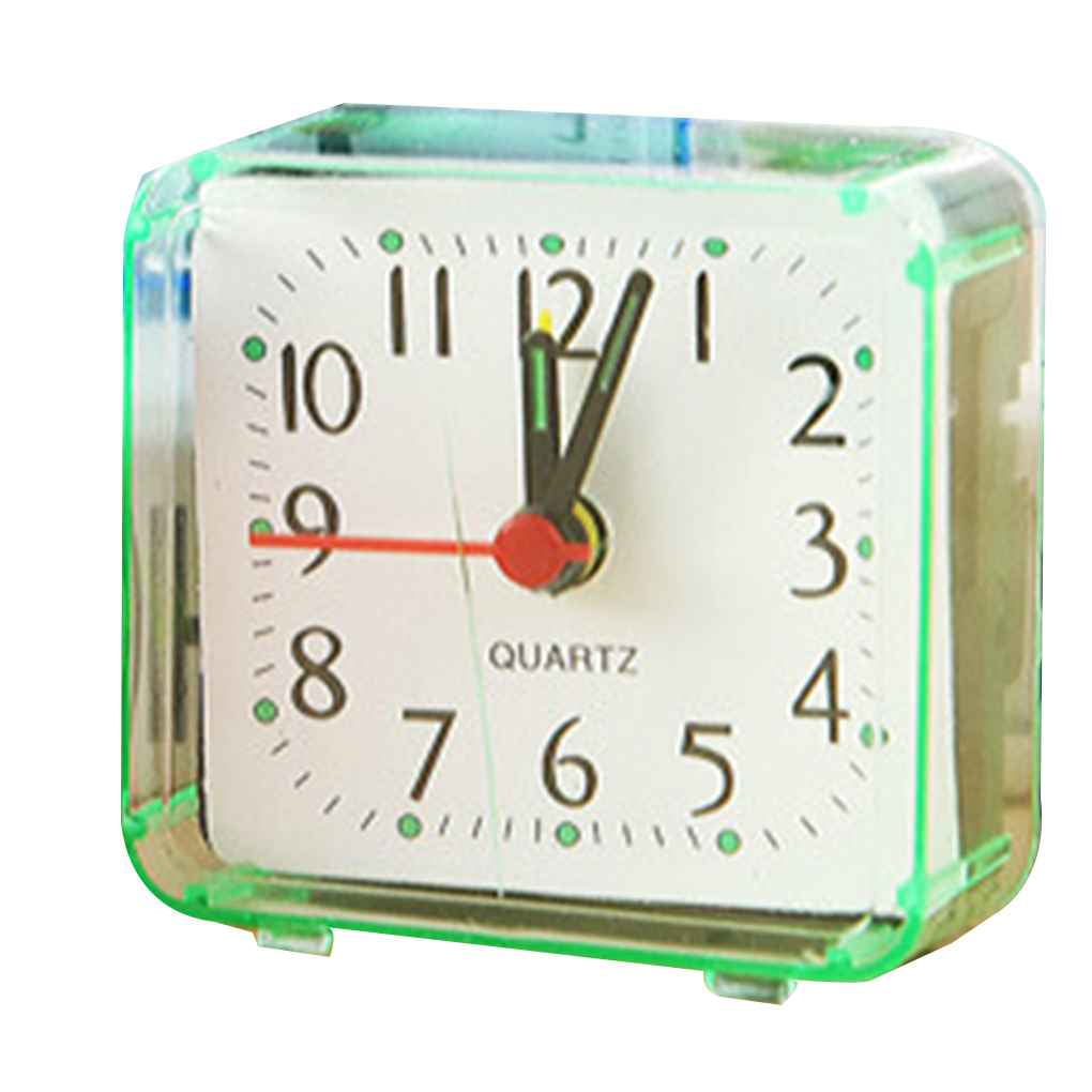 Square Small Bed Alarm Clock Transparent Case Compact Travel Clock Mini ...