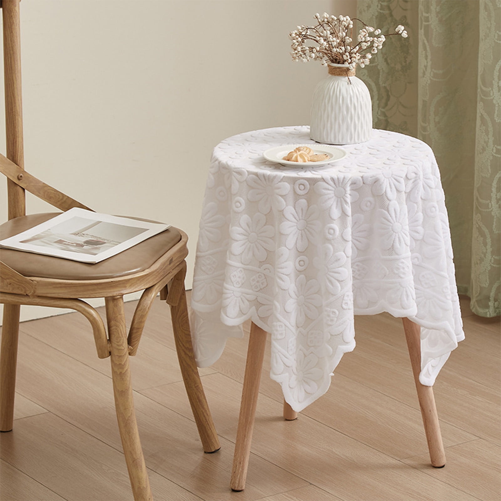 Square Small Table Cloth - Ivory Crochet Tablecloth for Round Coffee ...