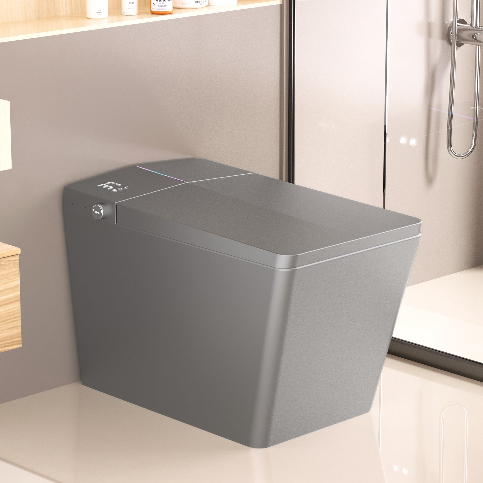 Square Smart Toilet w/ Tank Built-in&Foot Sensor,Auto Flush,LED Digital ...
