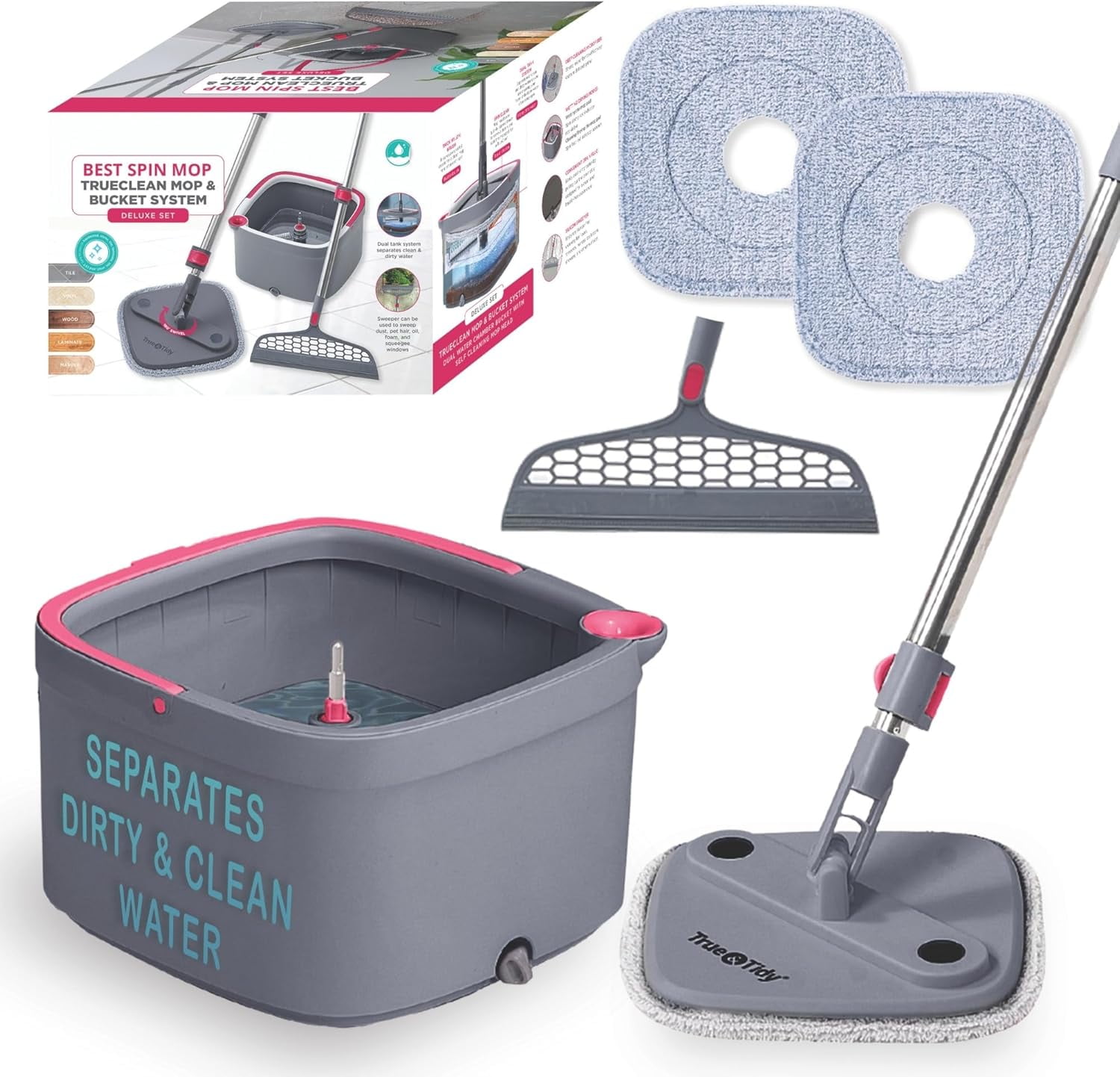 Square Spin & Bucket Smart Floor Mop with Separate Compartments for ...