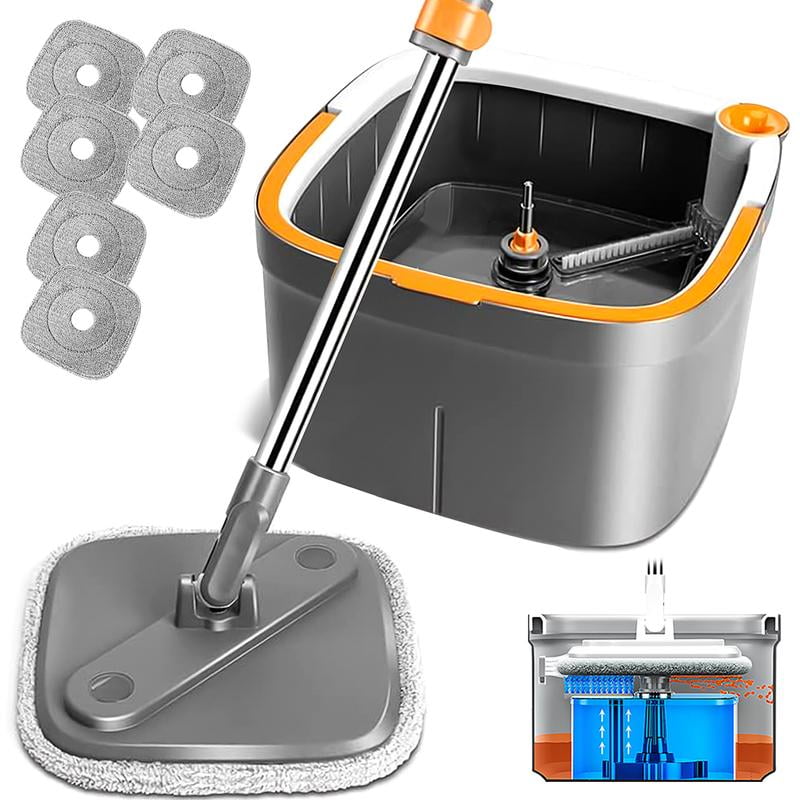 Square Spin Mop and Bucket Set, with Dirty&Clean Water Separation ...