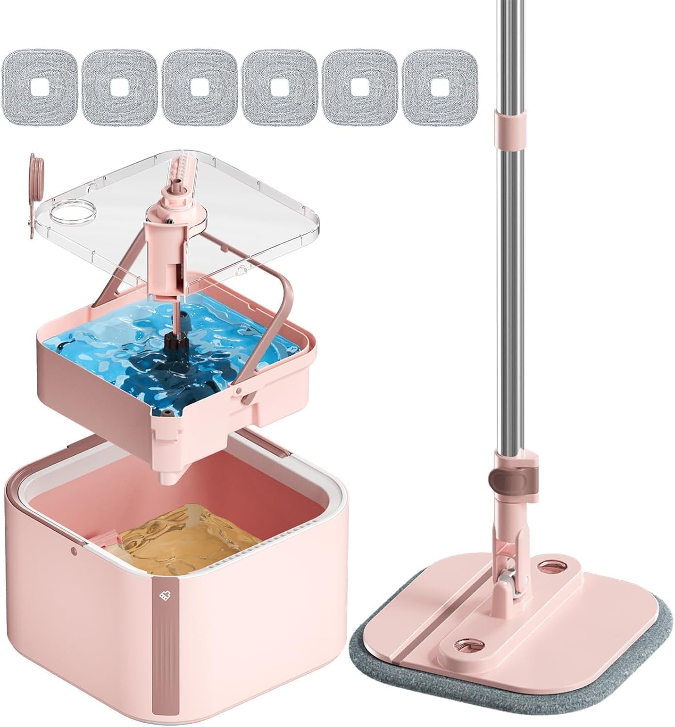 Square Spin Mop and Bucket Set with Self Separation Dirty and Clean ...