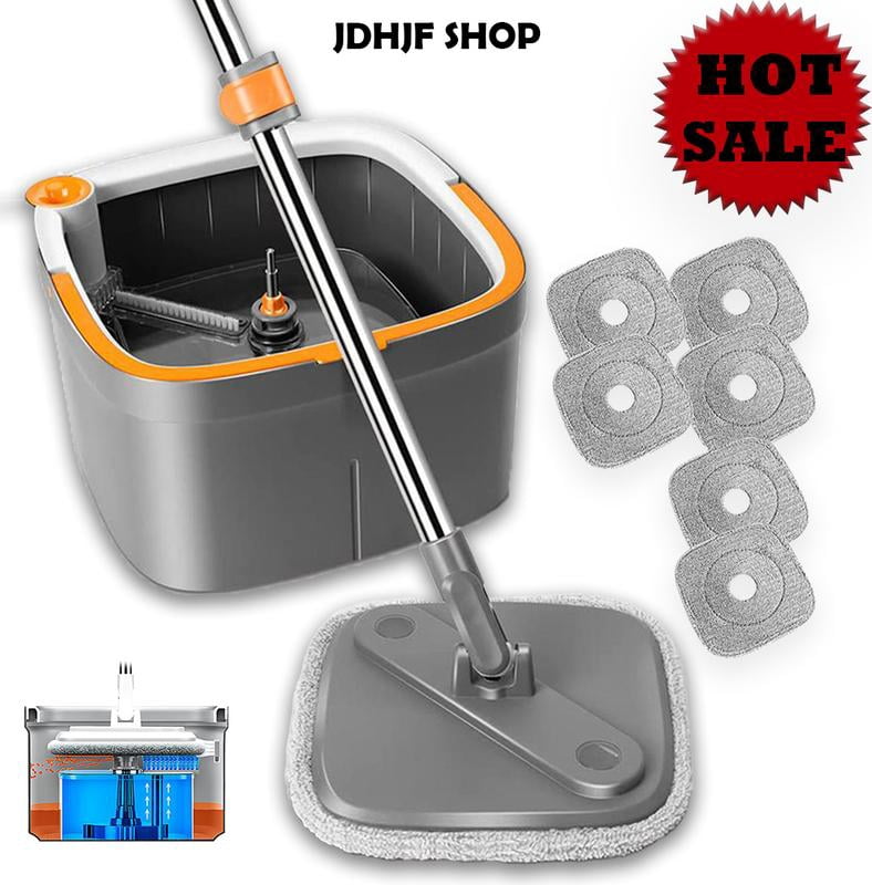 Square Spin Mop & Bucket Set - Self-Wringing 360° Rotating Mop with ...