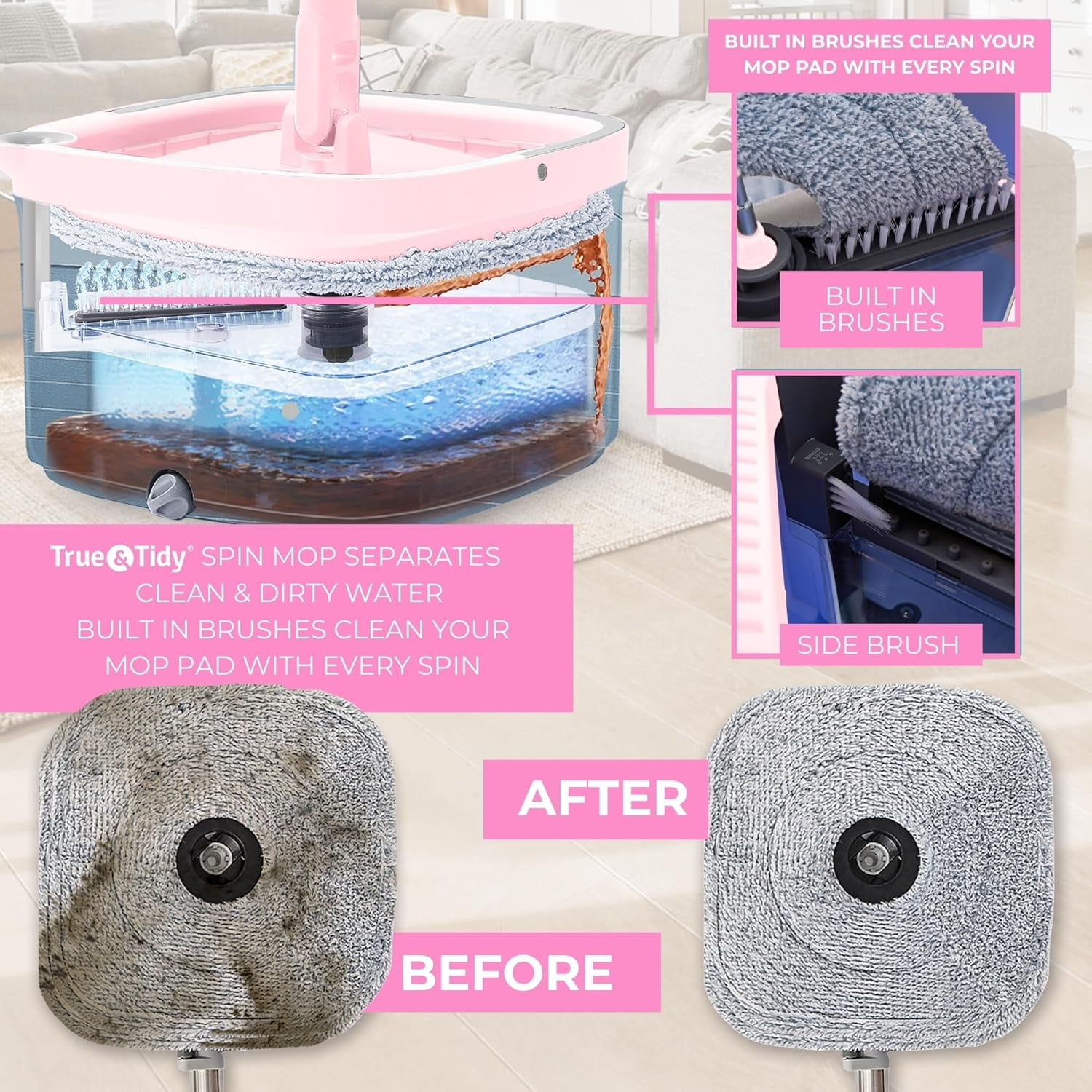 Square Spin Mop & Bucket Smart Floor Mop with Separate Compartments for ...