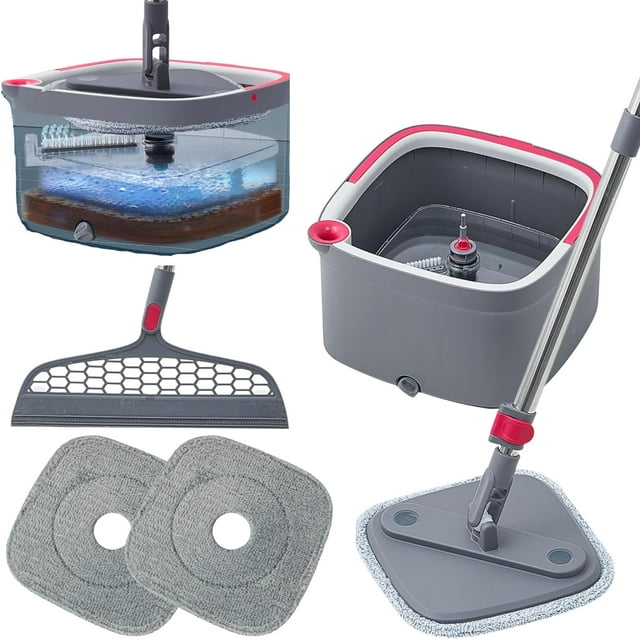 Square Spin Mop & Bucket Smart Floor Mop with Separate Compartments for ...