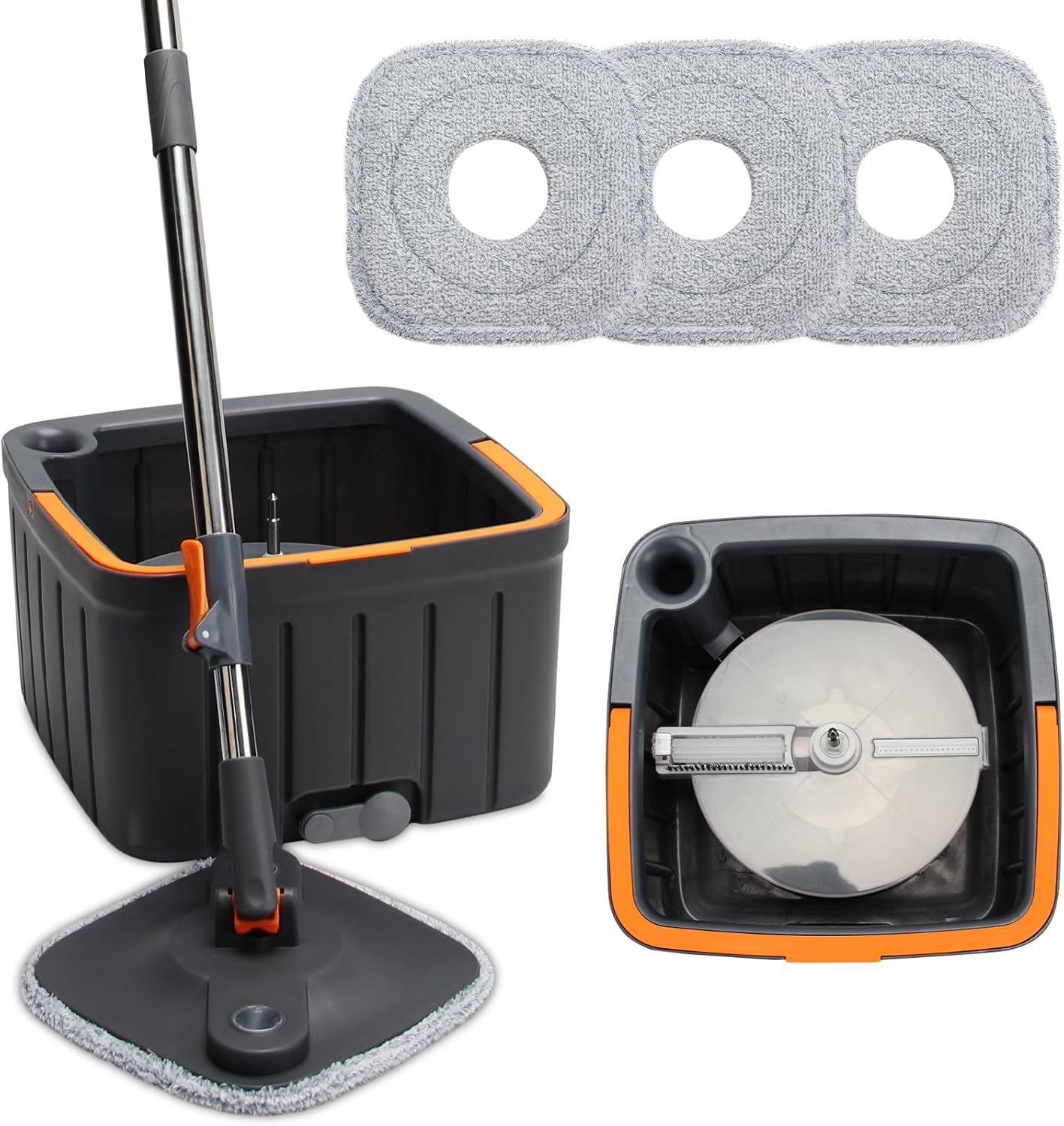 Square Spin Mop and Bucket with Wringer Set with Dirty/Clean Water ...