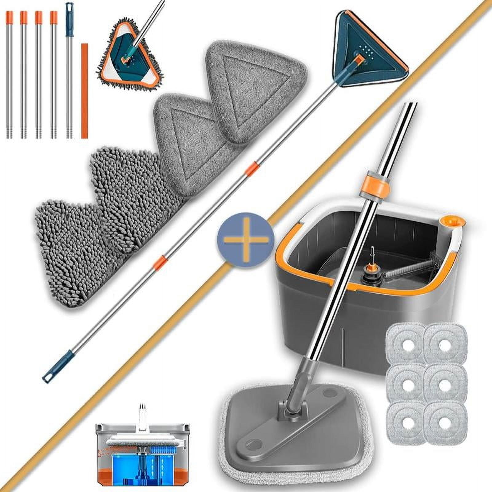 Square Spinning Mop and Bucket Set, with Dirty&Clean Water Separation ...