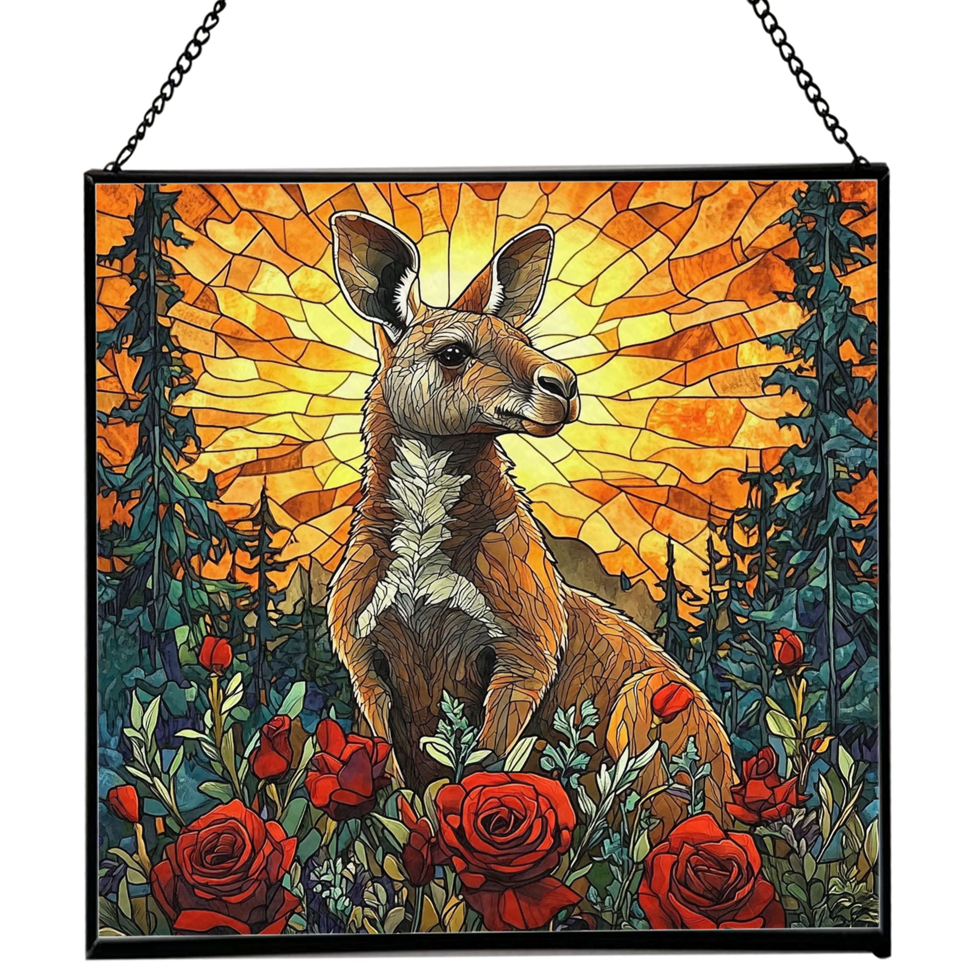 Square Stained Glass Suncatcher Featuring Serval Animal Design ...