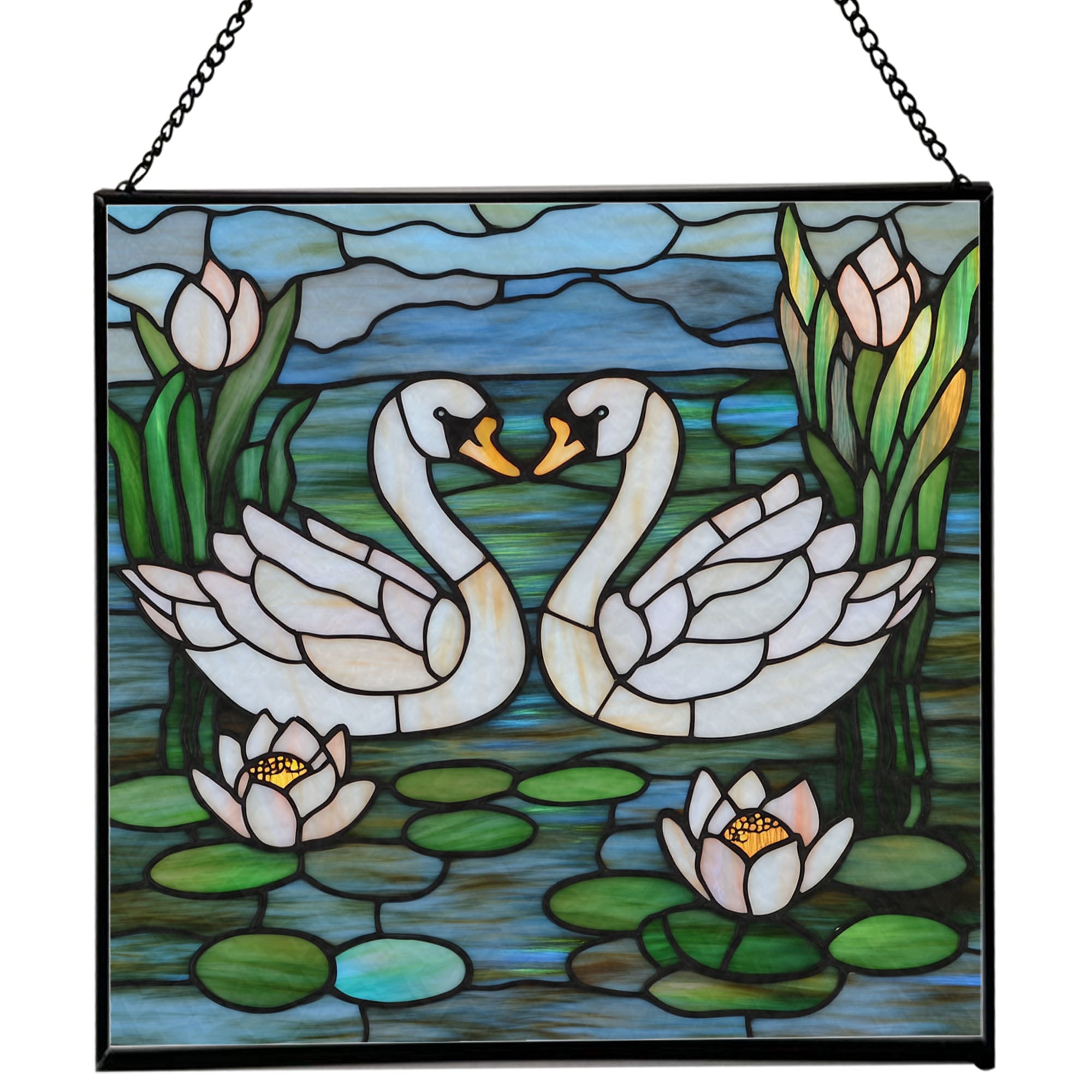Square Stained Glass Window Hanging, Swan Suncatcher for Doors Home Sun ...