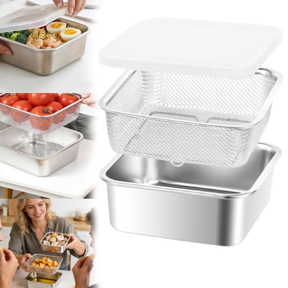 Square Stainless Steel Colander Set with Lid, 2 in 1 Strainer for ...