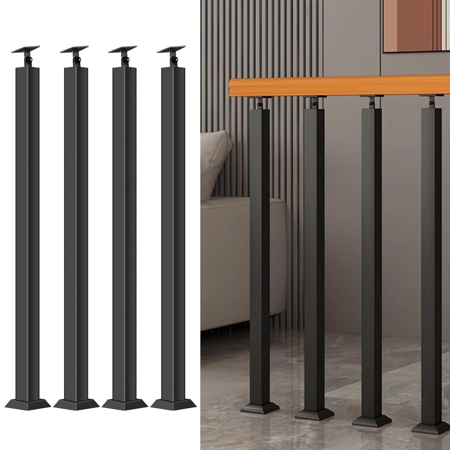 Square Stair Baluster Posts- 270° Adjustable Metal Railing Spindles ...