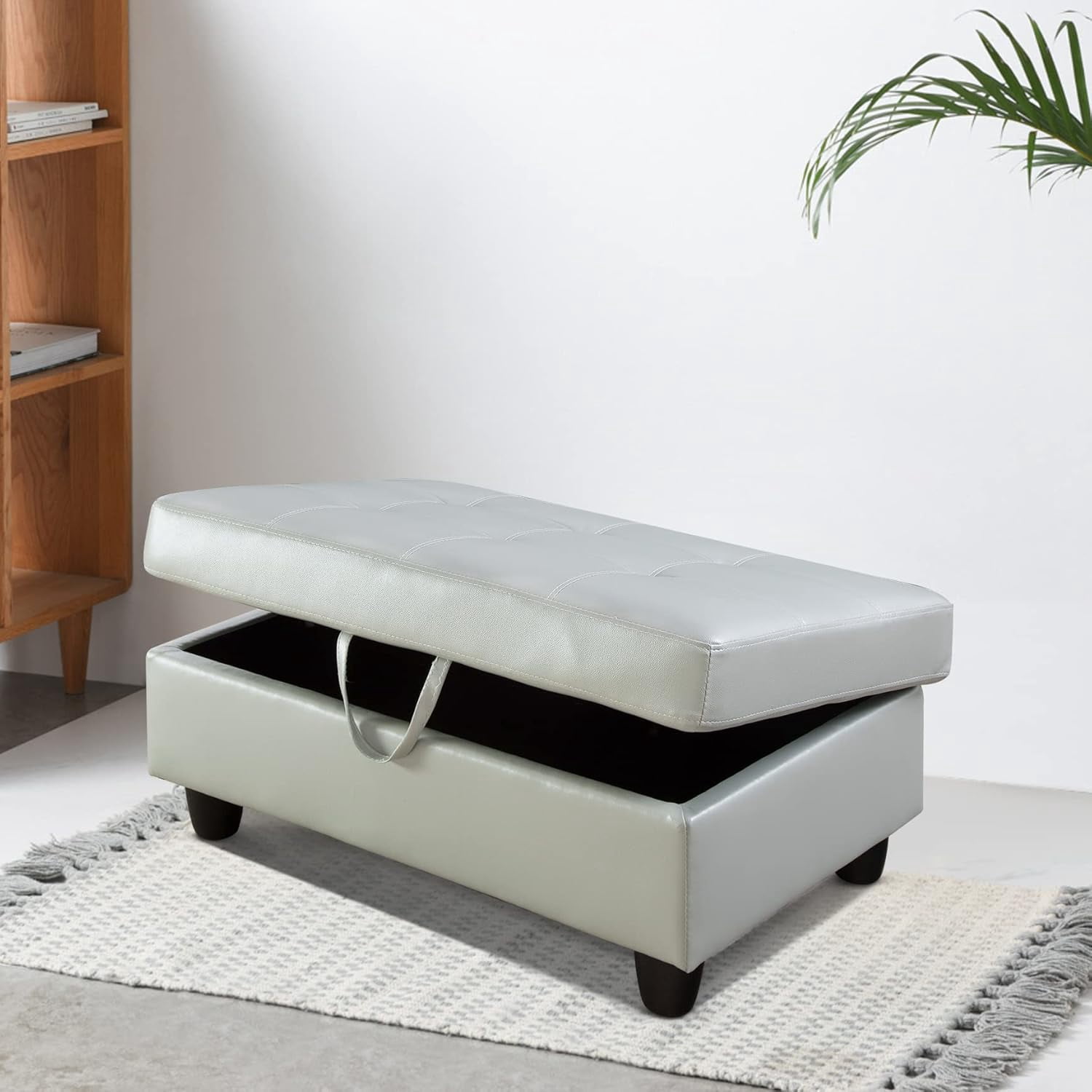 Square Storage Ottoman,35" Faux Leather Storage Ottoman Bench with Lid ...