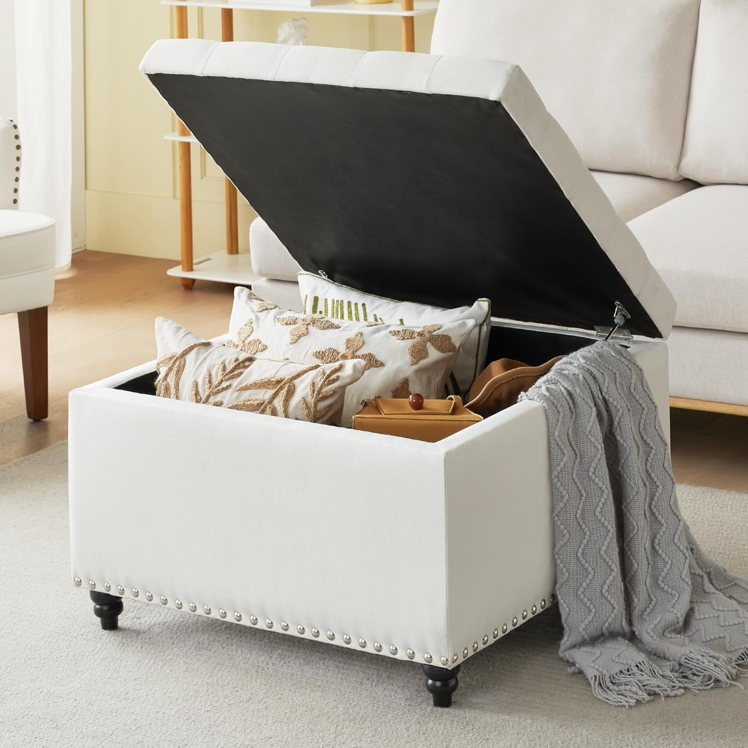 Square Storage Ottoman Bench, Large Ottoman Coffee Table with Storage ...