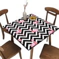 Square Stretchable Elastic Edge Tablecloth, Retro Flamingo Chevron ...